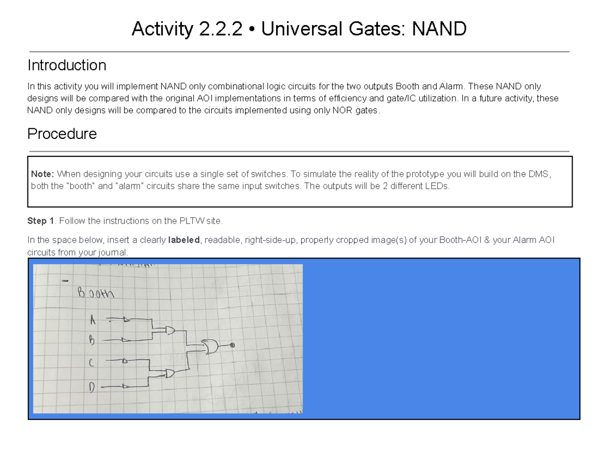 Activity 2.2.2 • NAND Gate Implementation for Booth and Alarm Circuits ...