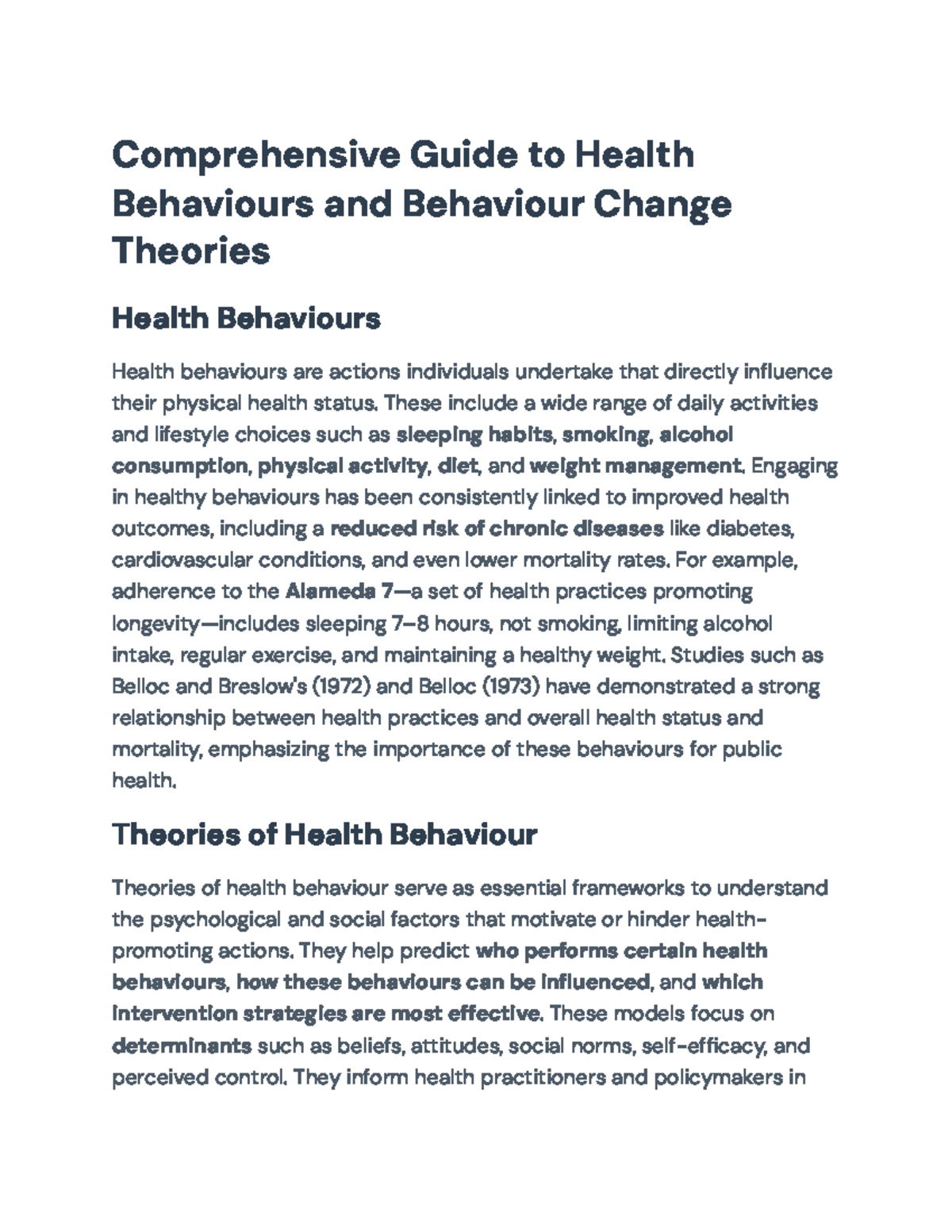 Comprehensive Guide to Health Behaviours & Change Theories (HB 101 ...