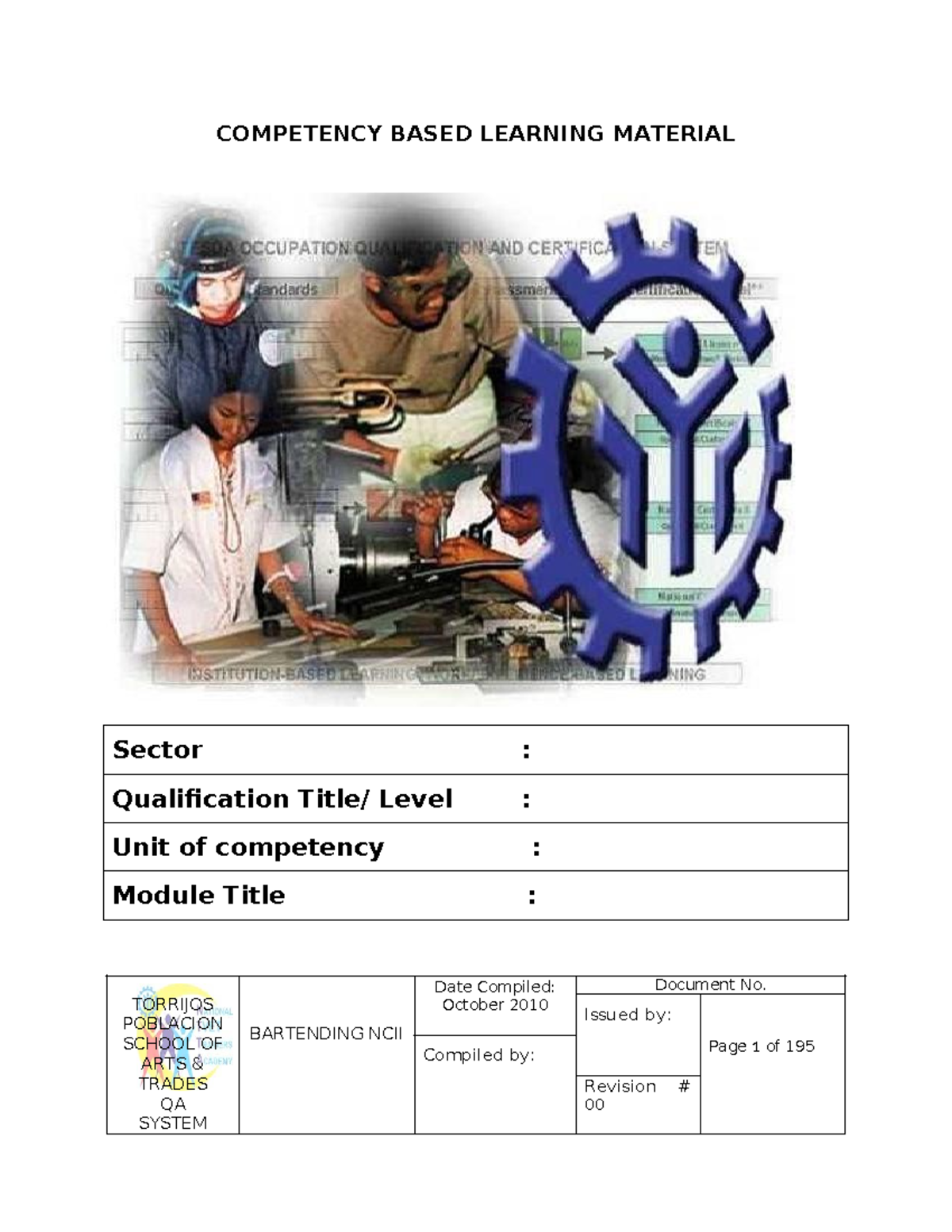 BARTENDING NCII Competency-Based Learning Material Guide - Studocu