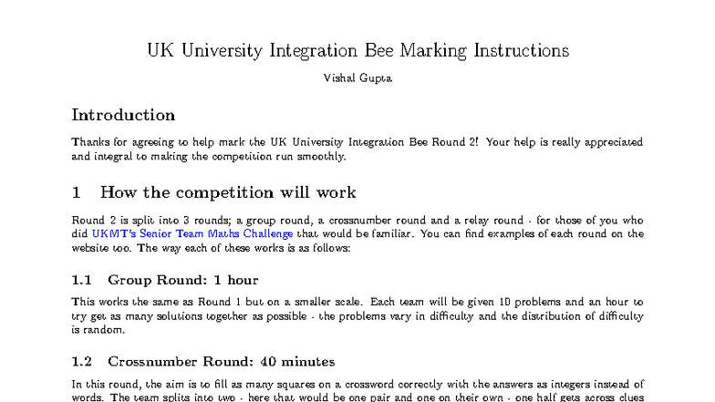 UK University Integration Bee Round 2 Marking Guide - Studocu