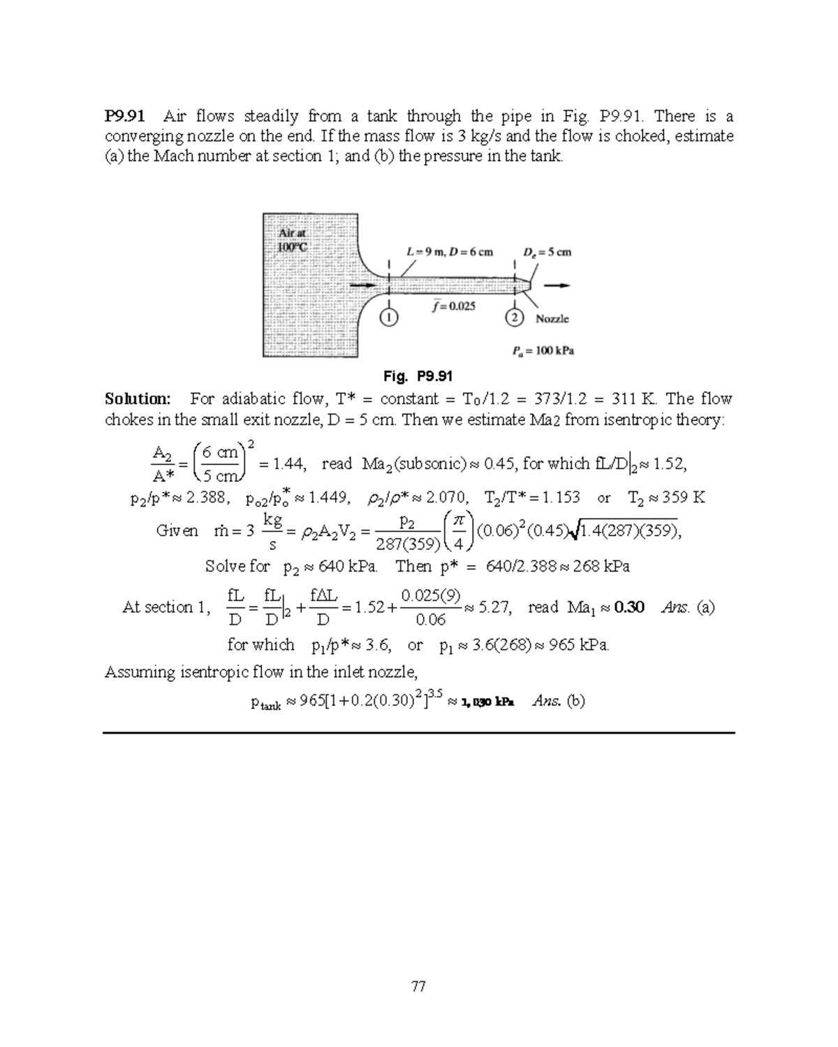 P9.91 Fluid Dynamics: Choked Flow Analysis & Solutions - Studocu