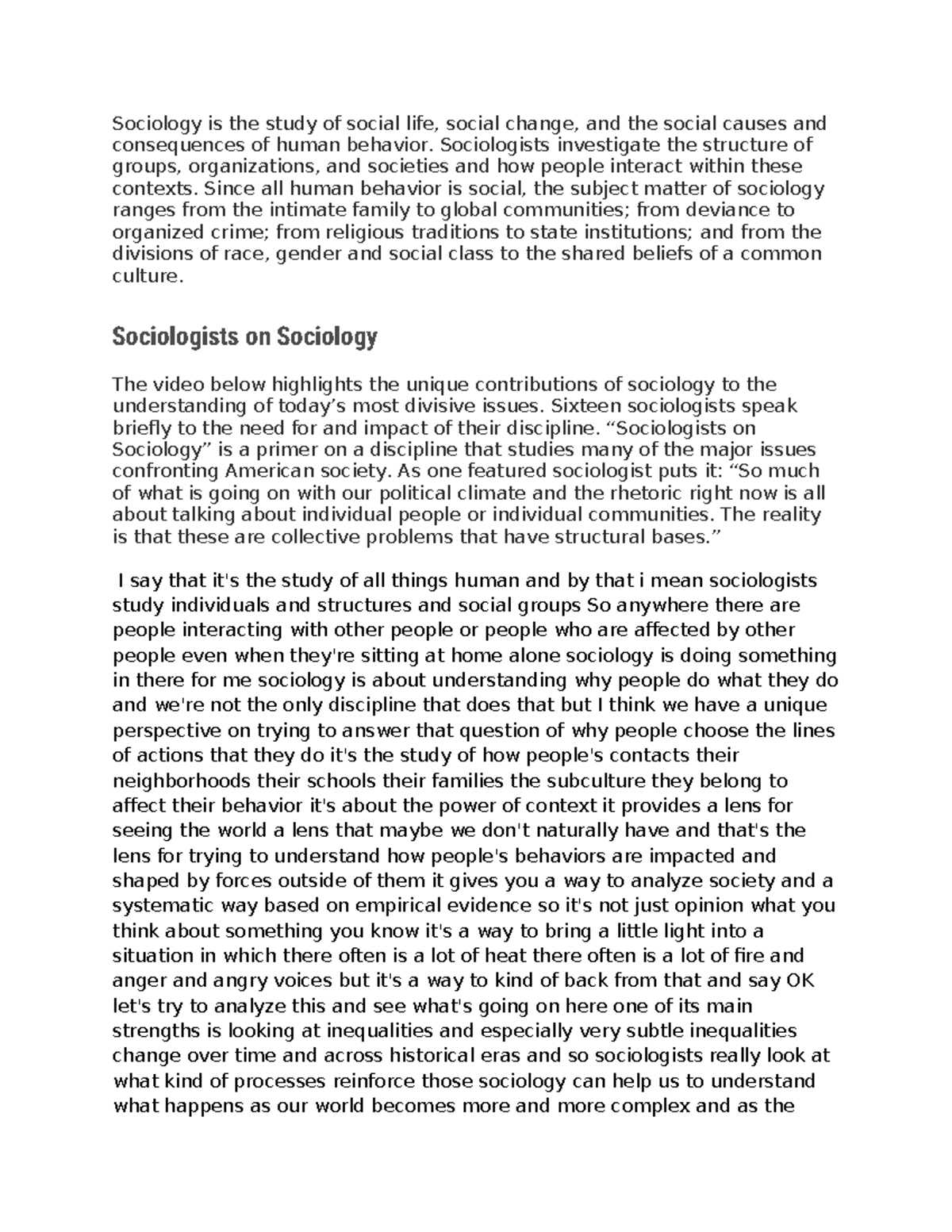 Sociology Notes: Understanding Social Life and Human Behavior - Studocu