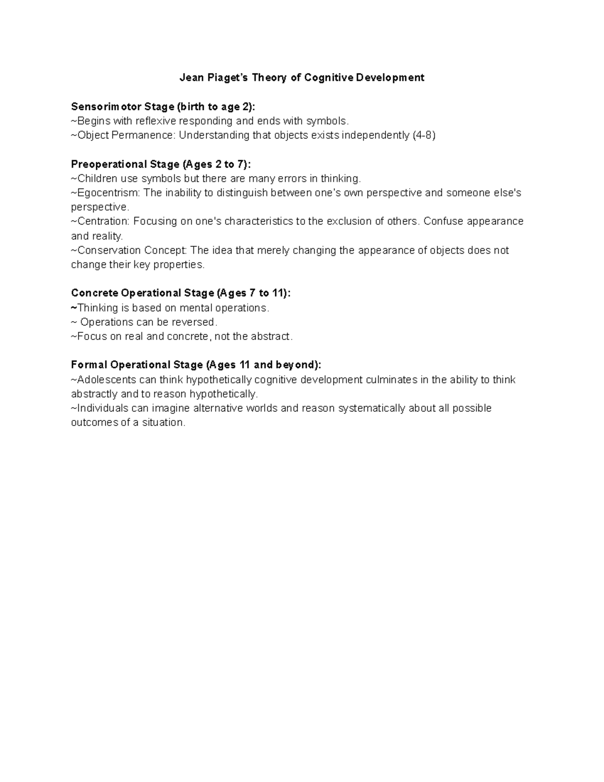 Jean Piaget’s Theory of Cognitive Development - Jean Piaget’s Theory of ...