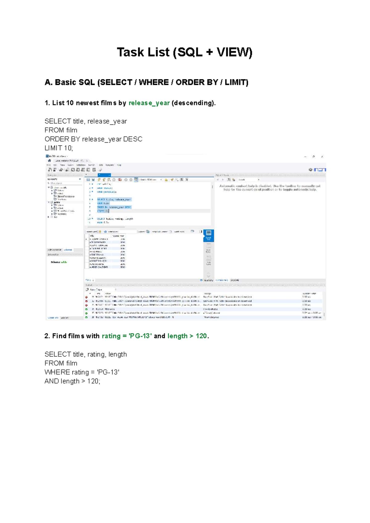 SQL VIEW Task List: Basic Queries and Functions in Sakila Database ...