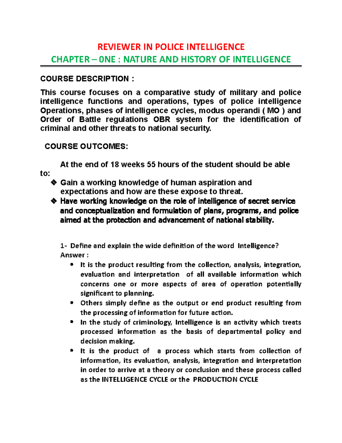 Complete Reviewer for LEA-4: Police Intelligence & Secret Service - Studocu