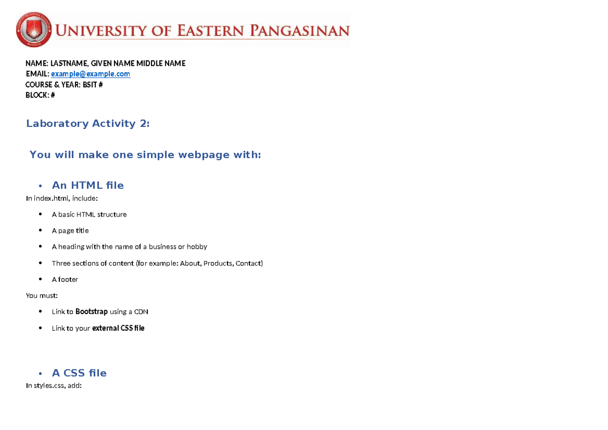 Lab Activity 2: Simple Webpage Creation for BSIT 1770605268-615 - Studocu