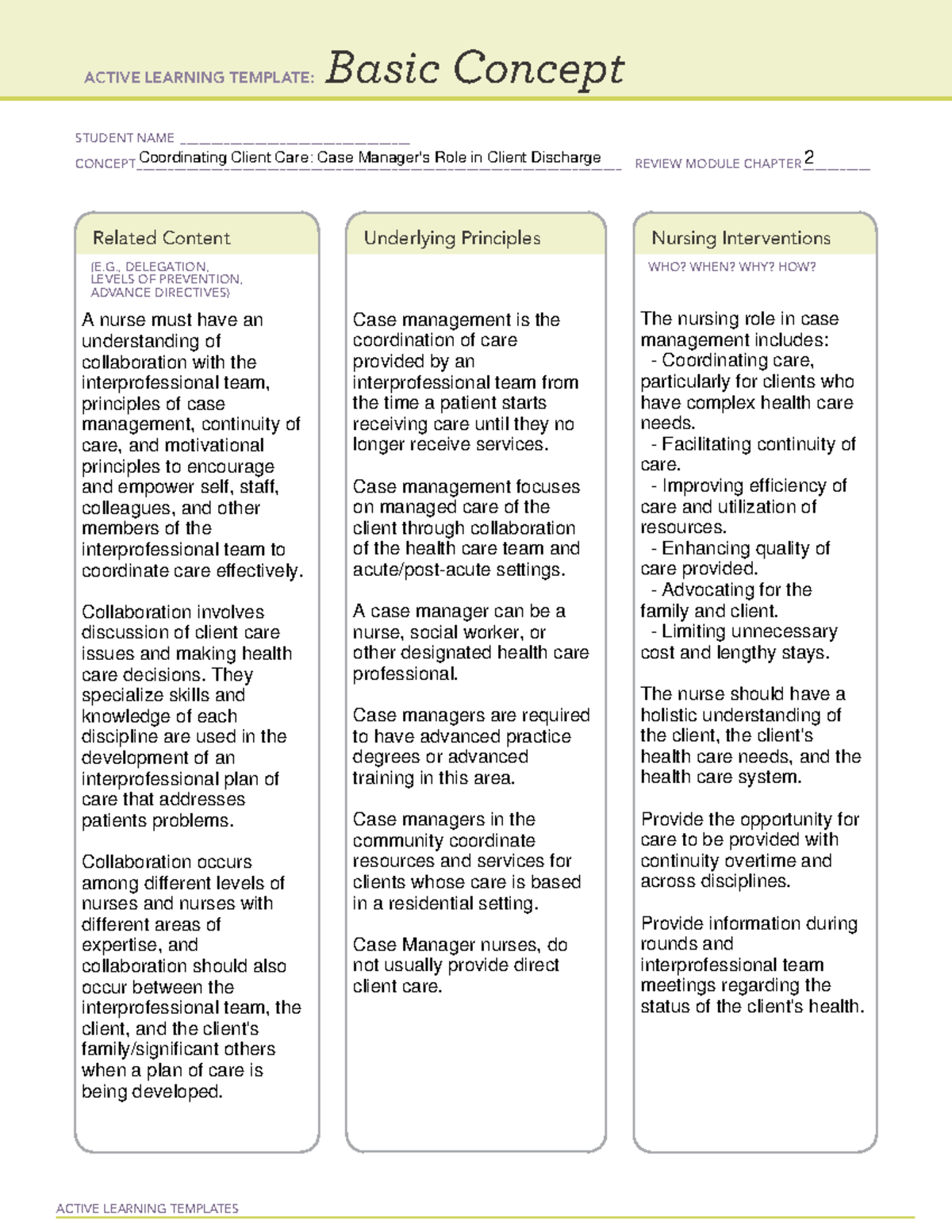 Case Management in Client Discharge: Key Concepts & Roles - Studocu
