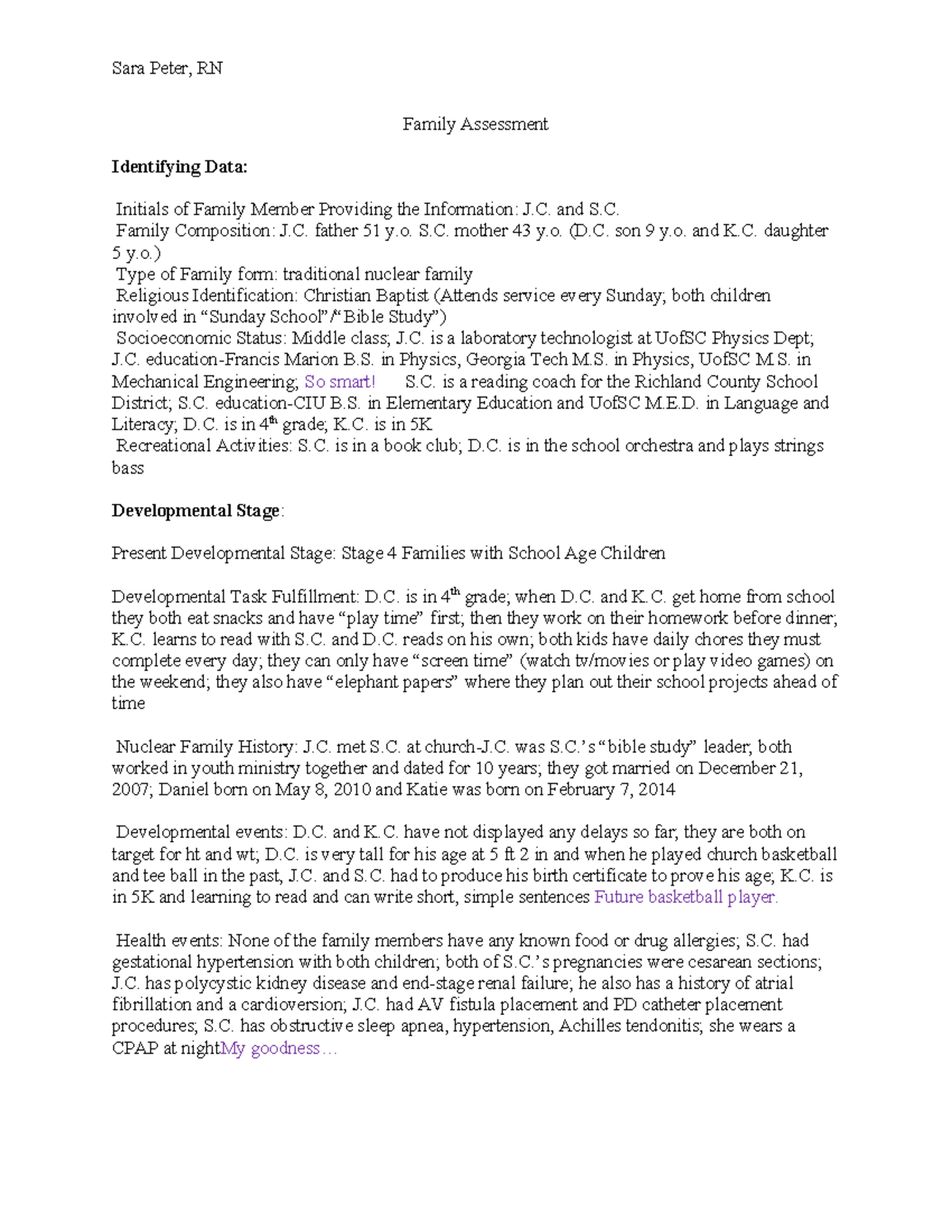 Sara P. (Fall 2019 )Family Assessment Sample - Family Assessment ...