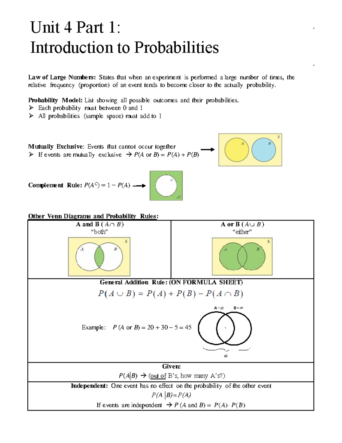Unit 4: Intro to Probabilities & Law of Large Numbers - Studocu
