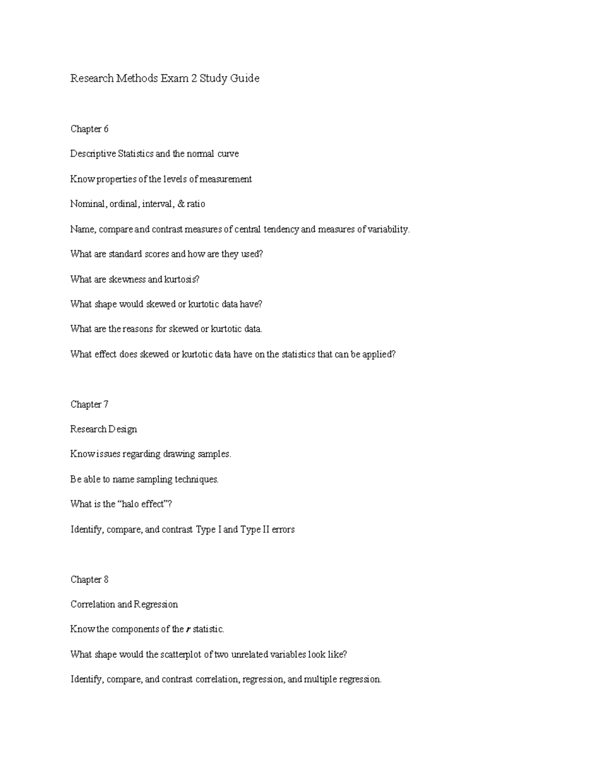 Research Methods Exam 2 Study Guide: Chapters 6-11 Overview - Studocu