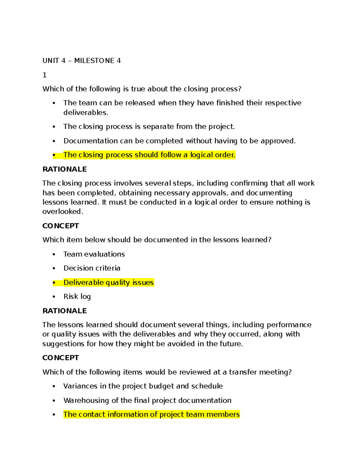 UNIT 4: Milestone 4 Review and Key Concepts Analysis - Studocu