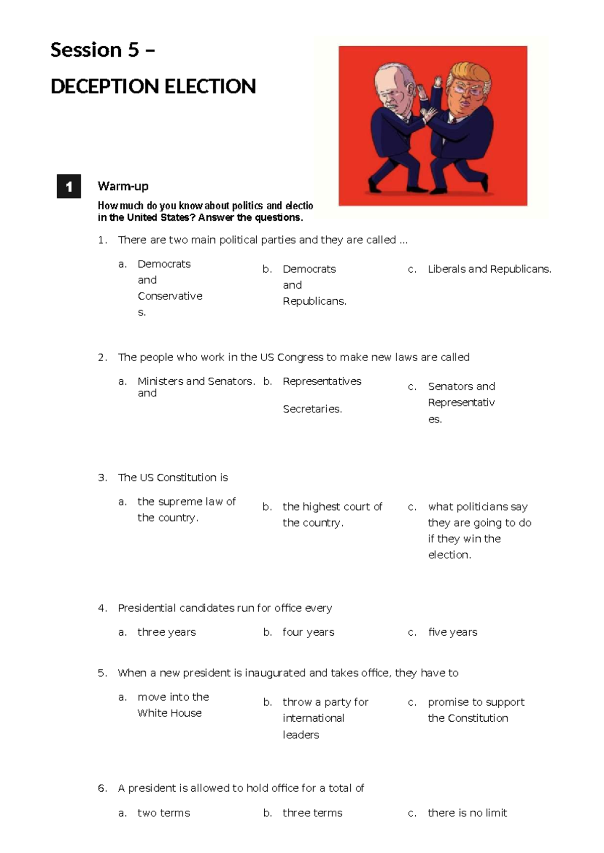 Session 5 - Worksheet on US Elections and the Electoral College - Studocu