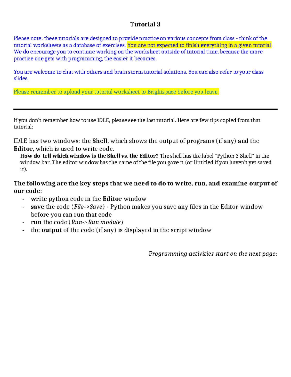 Tutorial 3: Python Programming Exercises and Code Tracing - Studocu