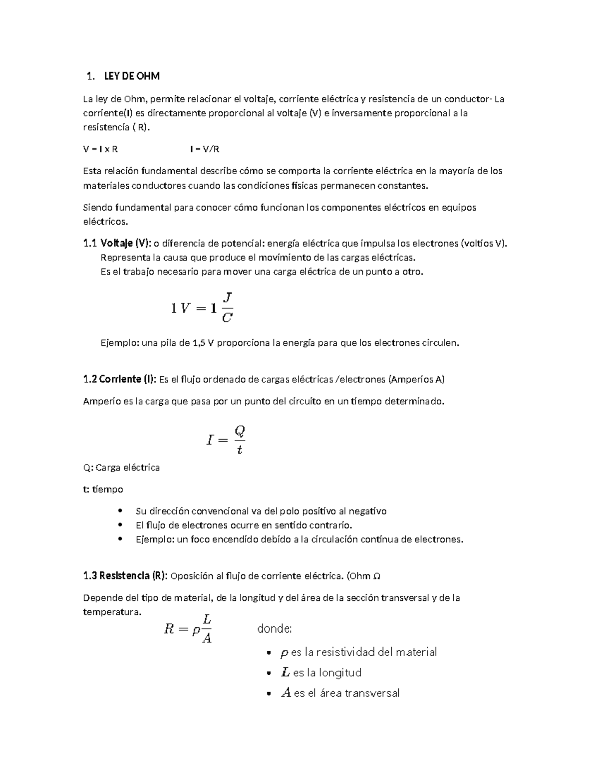 Resumen de la Ley de Ohm y Circuitos Eléctricos - FIS101 - Studocu