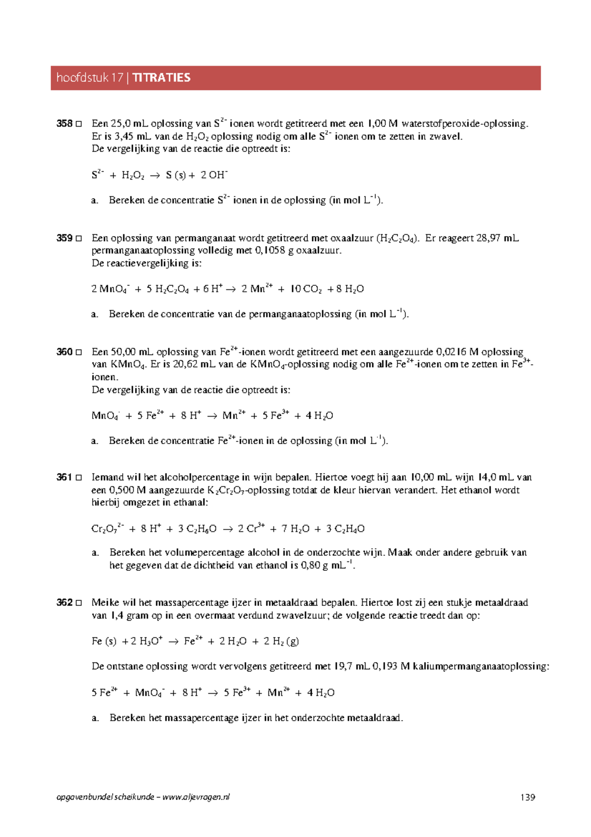 Titraties Oefeningen - Hoofdstuk 17 Scheikunde - Studeersnel