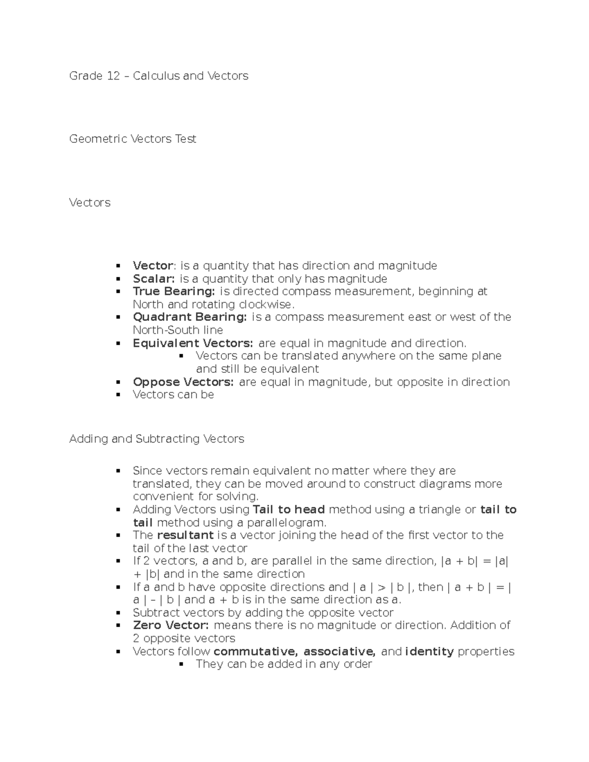 Grade 12 calculus and vectors notes - Grade 12 – Calculus and Vectors ...