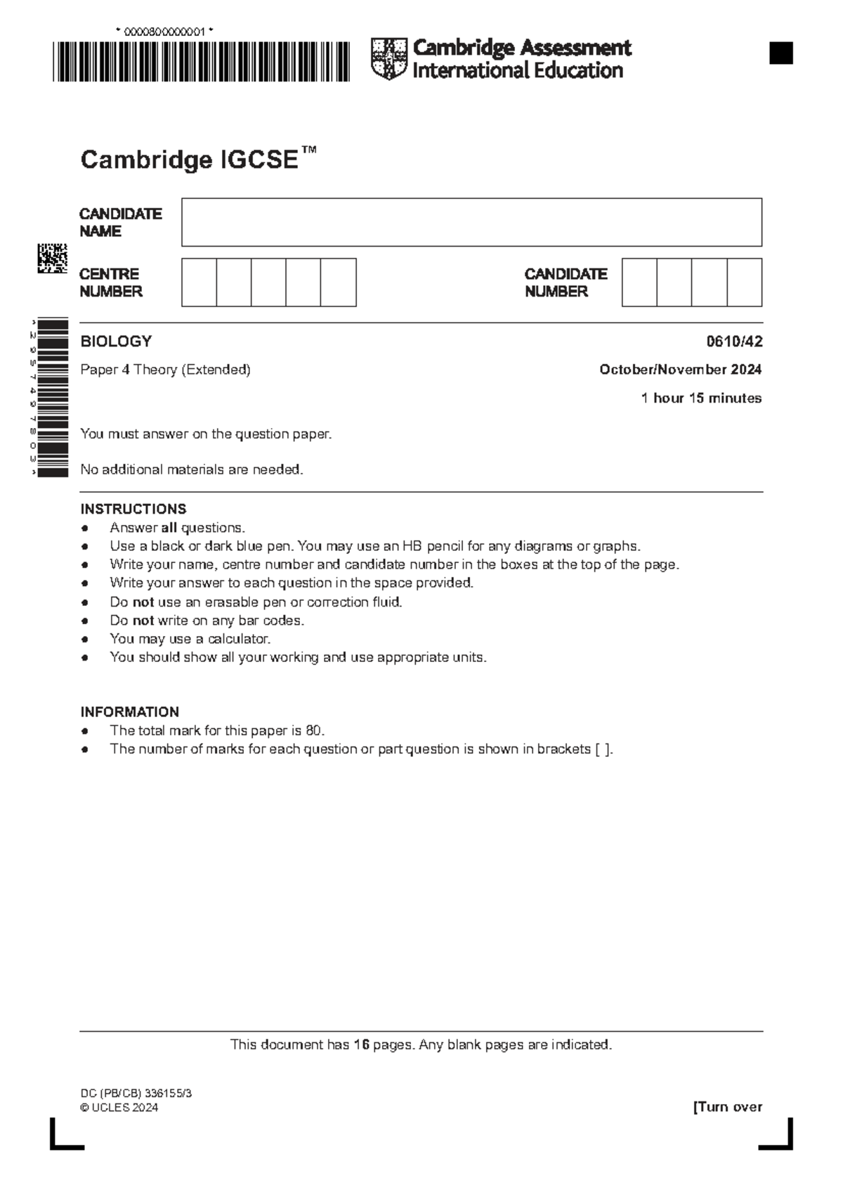 0610/42 w24 IGCSE Biology Paper 4 Theory (Extended) 2024 - Studocu
