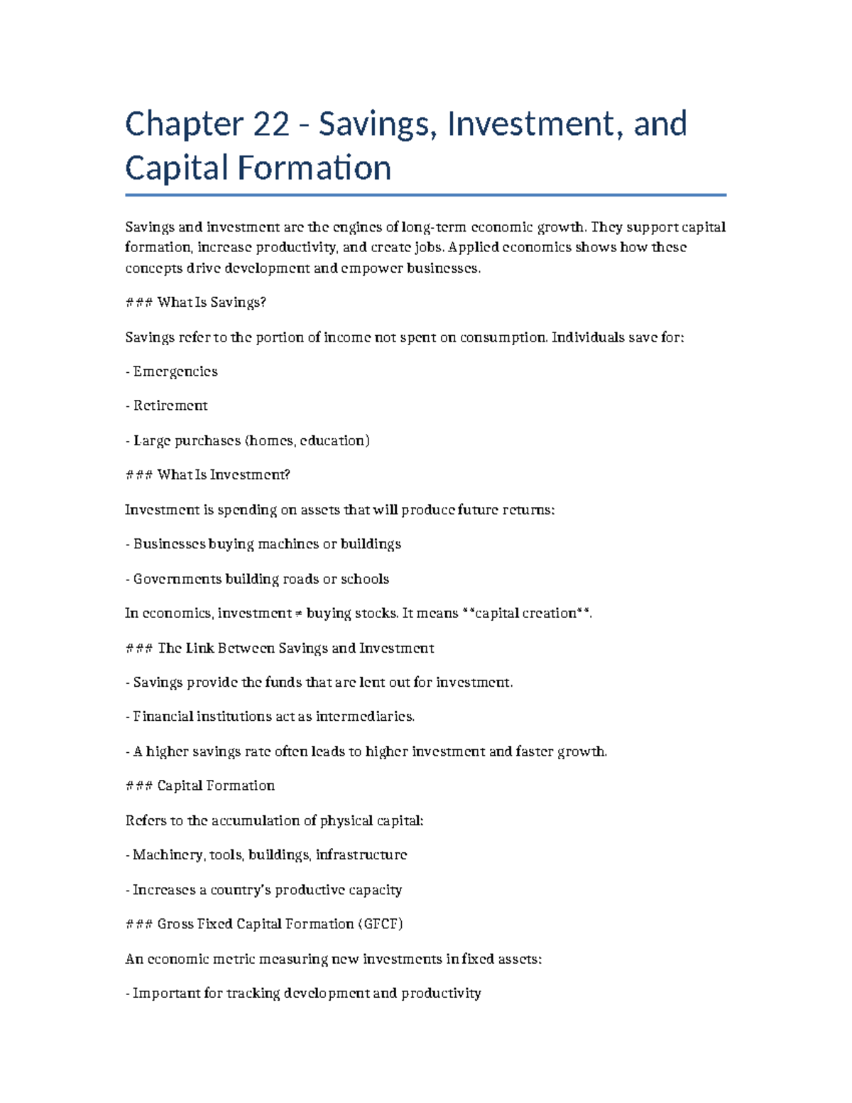 Chapter 22 - Savings, Investment, and Capital Formation Insights - Studocu