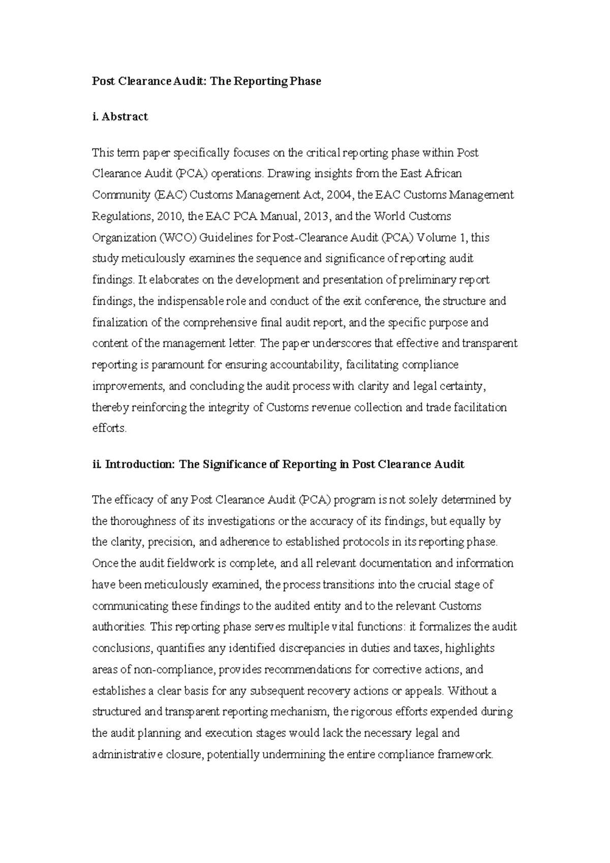 Post Clearance Audit Reporting Phase: Insights from EAC Regulations - Studocu