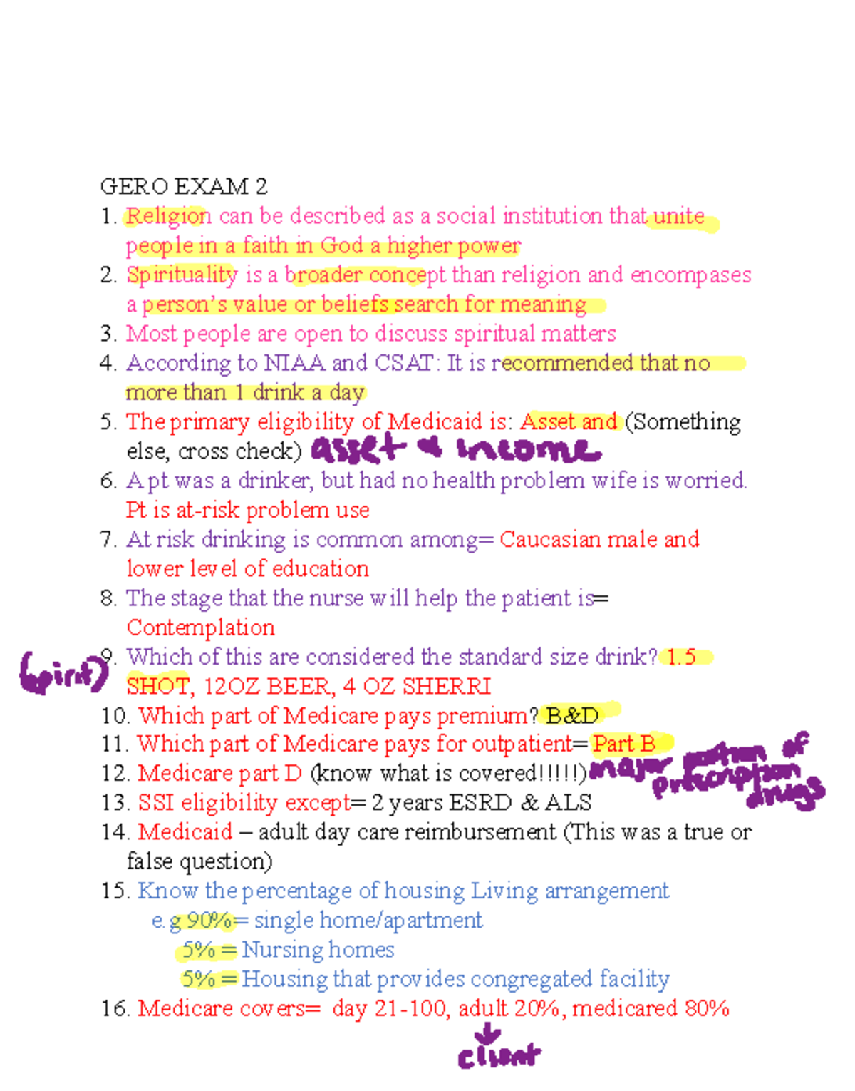 GERO 102 Midterm Exam 2 Practice Questions with Answers & Explanations - Studocu