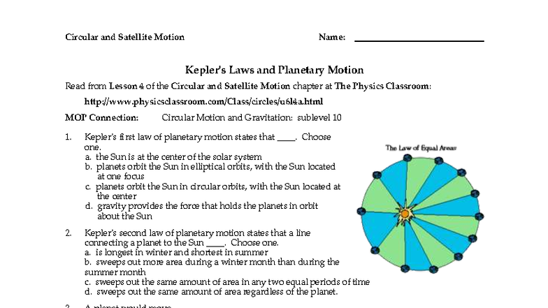 Keppler-1: Practice Material for Circular & Satellite Motion (P6) - Studocu
