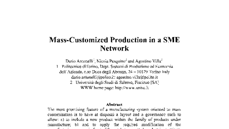 SME Network Production Strategies: Mass Customization Insights - Studocu