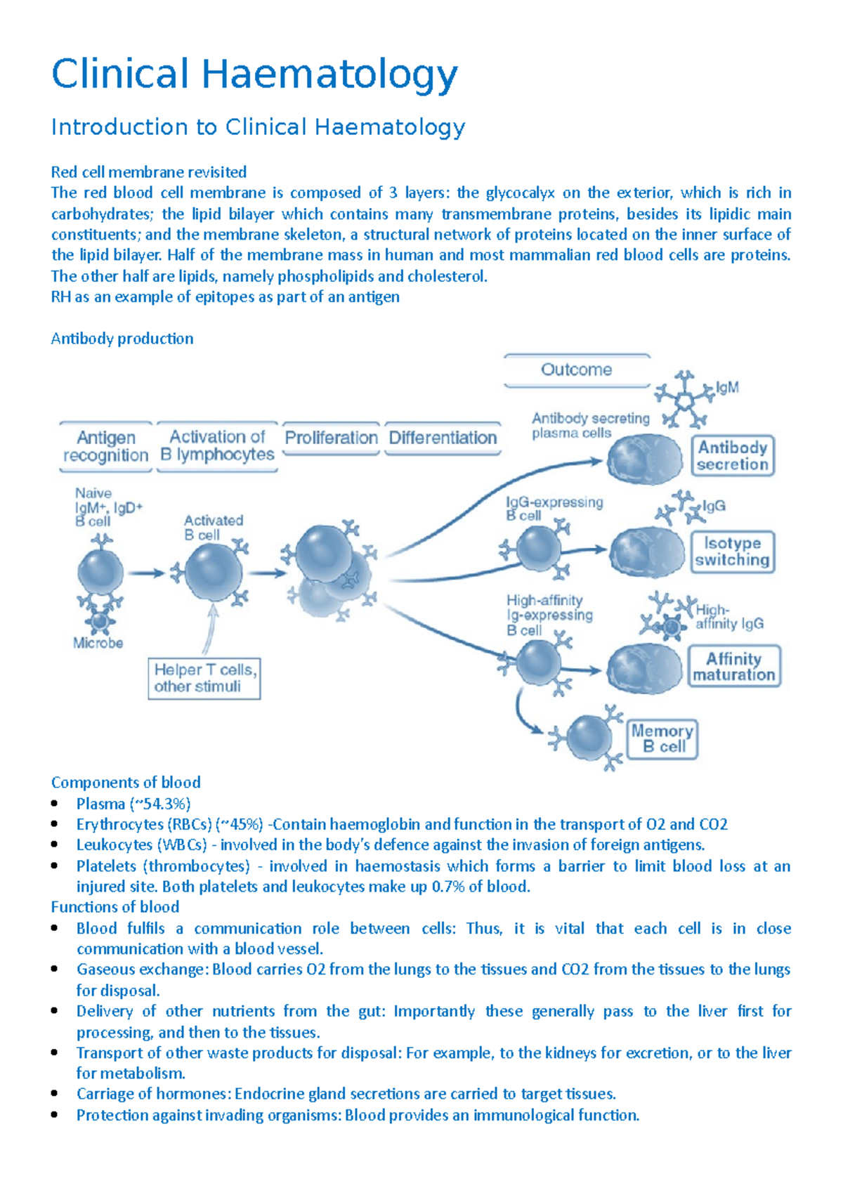 Clinical Haematology - Lecture Notes Overview & Key Concepts - Studocu