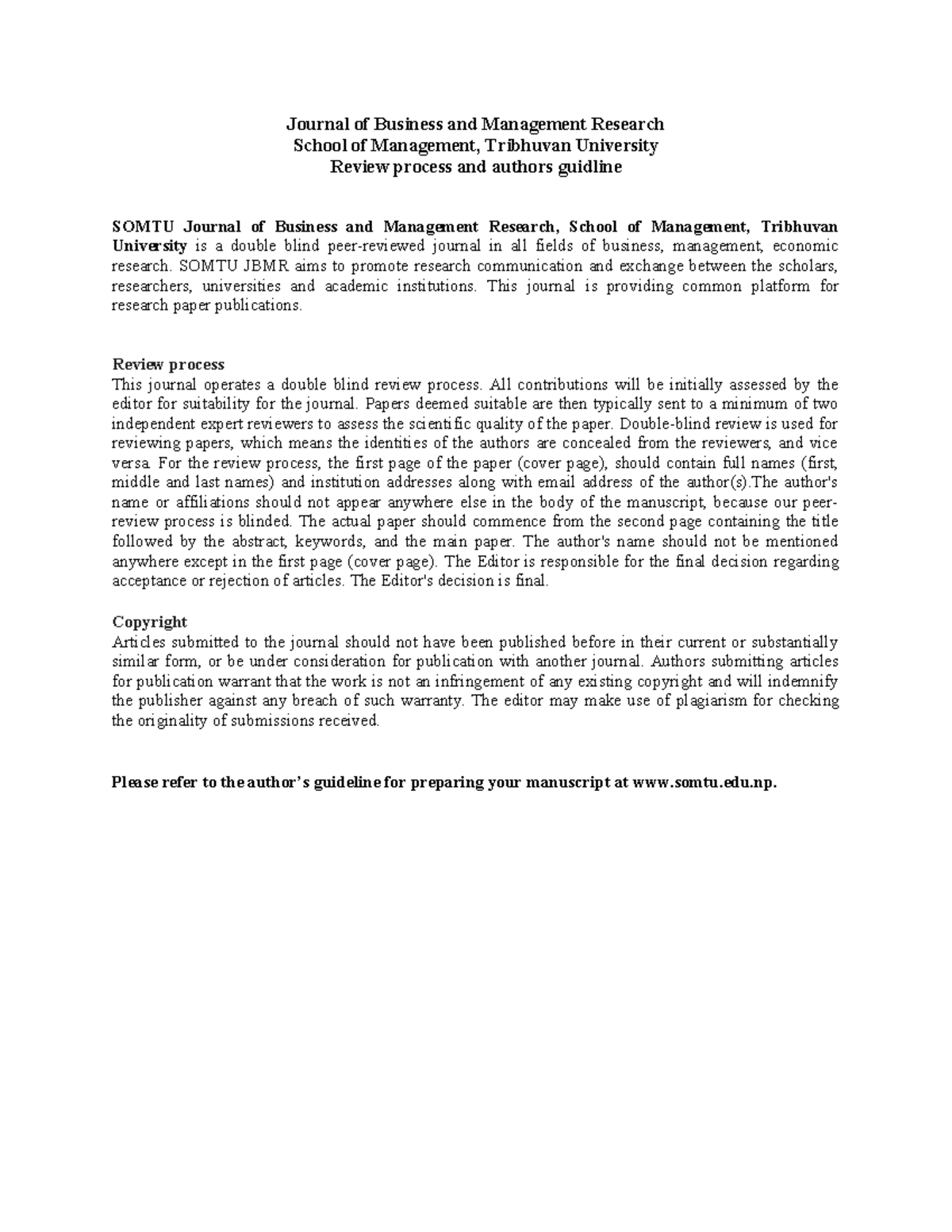 SOMTU JBMR Review Process and Author Guidelines Lecture - Studocu