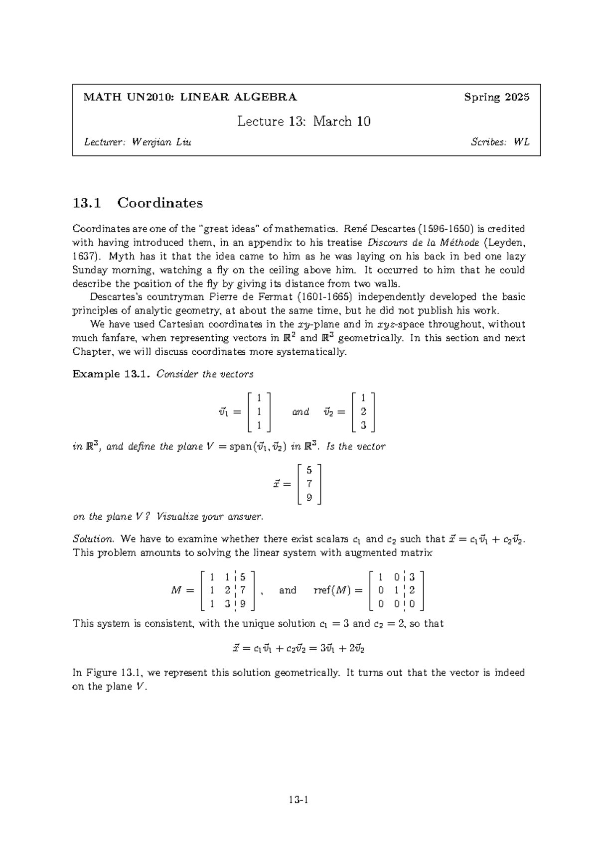 MATH UN2010: Linear Algebra Spring 2025 Lecture 13 Notes - Studocu