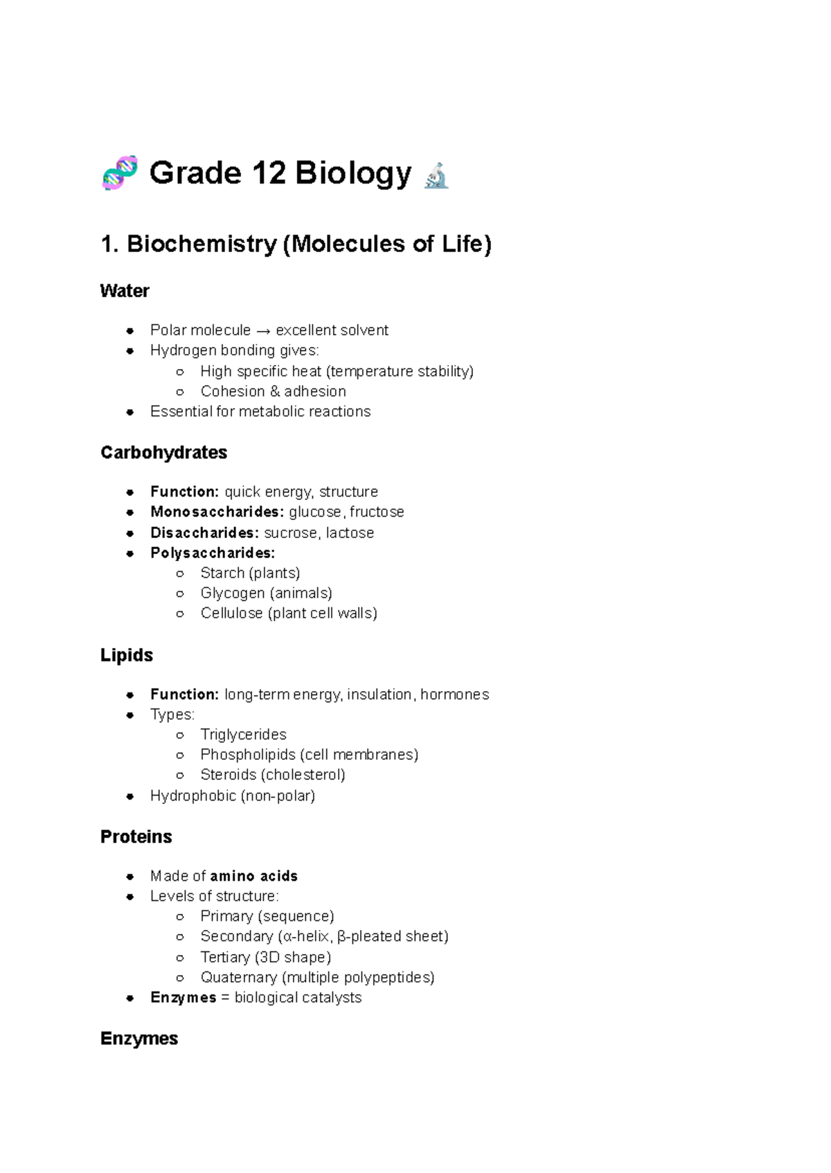 Grade 12 Biology: Biochemistry, Cell Biology, Genetics & Evolution ...