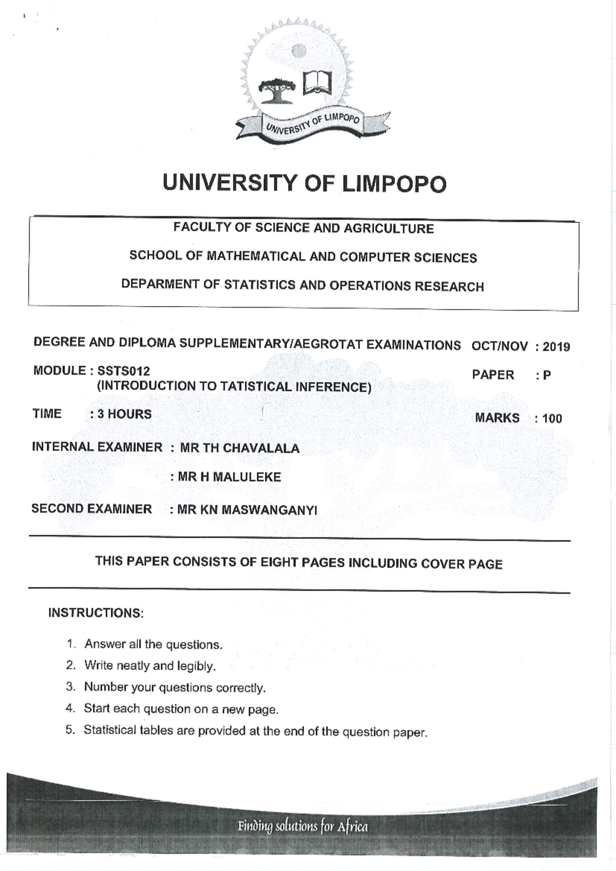 SSTS012 Final Exam 2019: Statistical Inference Questions & Solutions ...