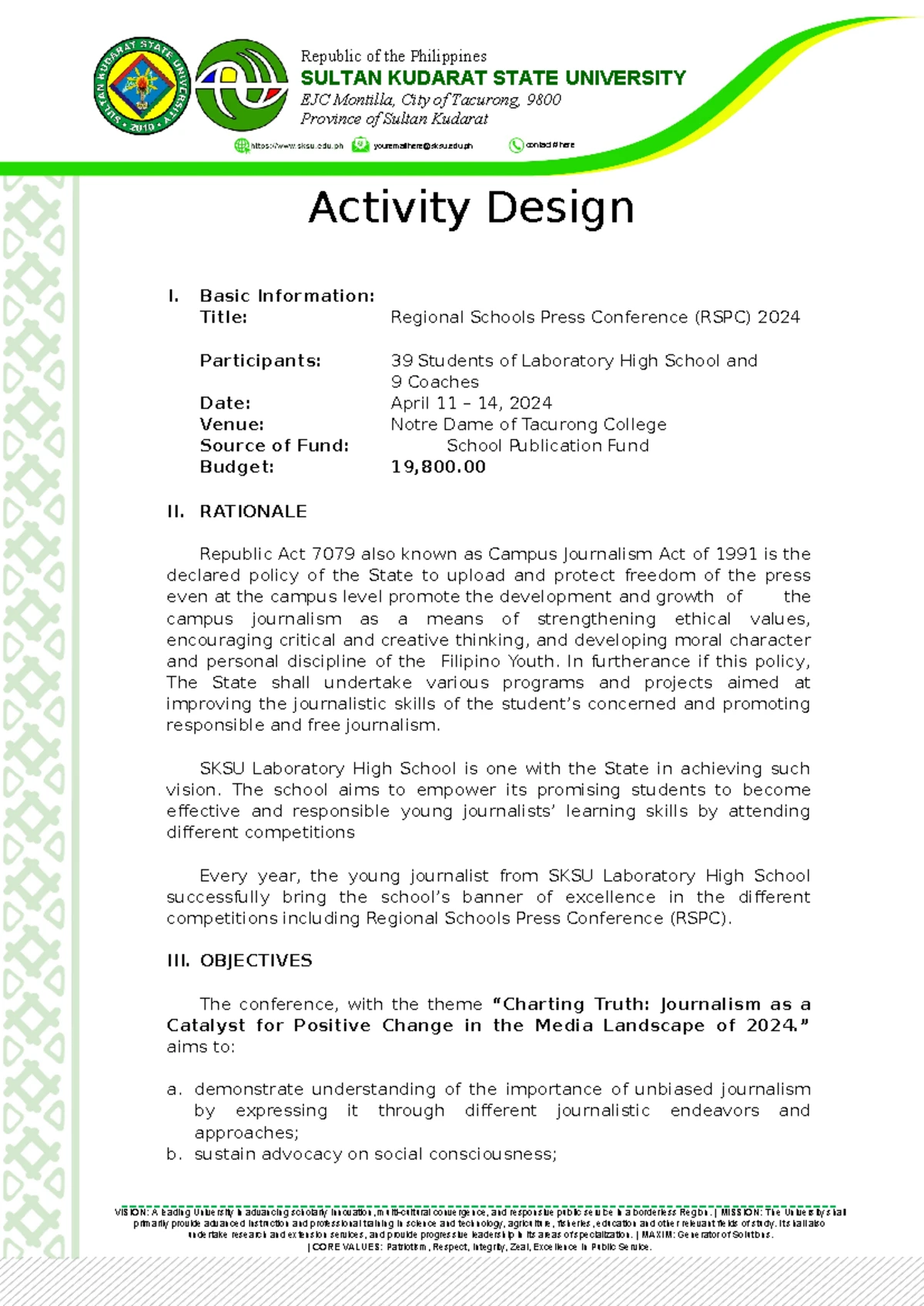 DSPC 2024-2025: Activity Design for Division Schools Press Conference ...