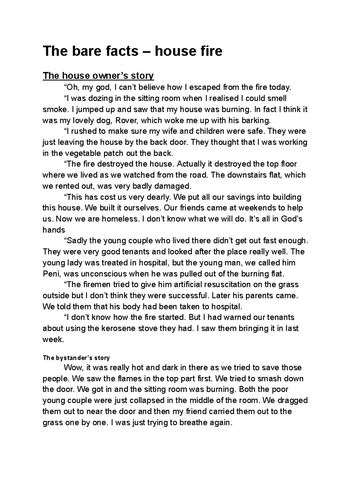 3 Week 3 Sidebar Material to write a story from - The bare facts ...