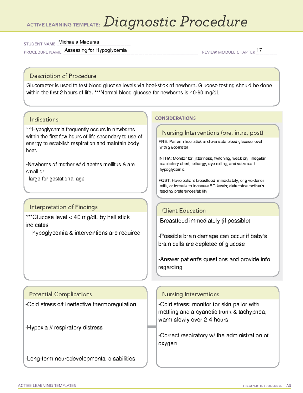 ATI Diagnostic Procedure: Assessing Hypoglycemia in Newborns - Studocu