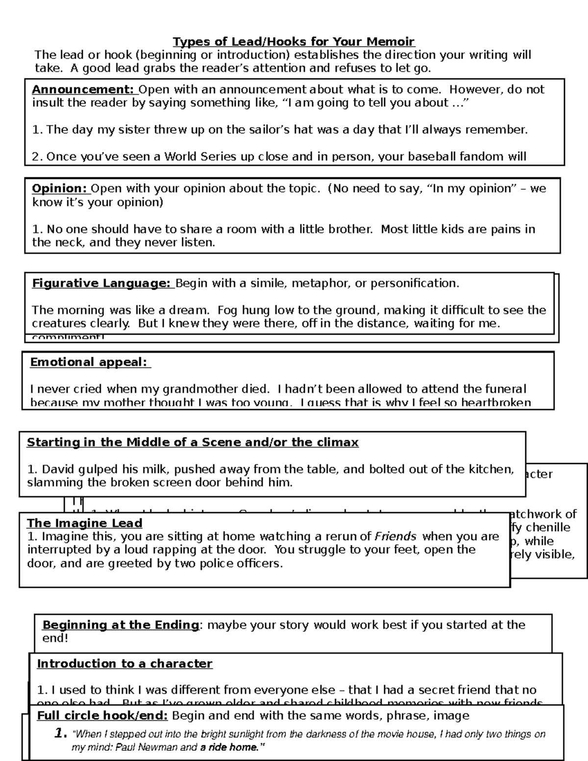 Memoir Leads: Styles and Examples for Writing Growth - Studocu