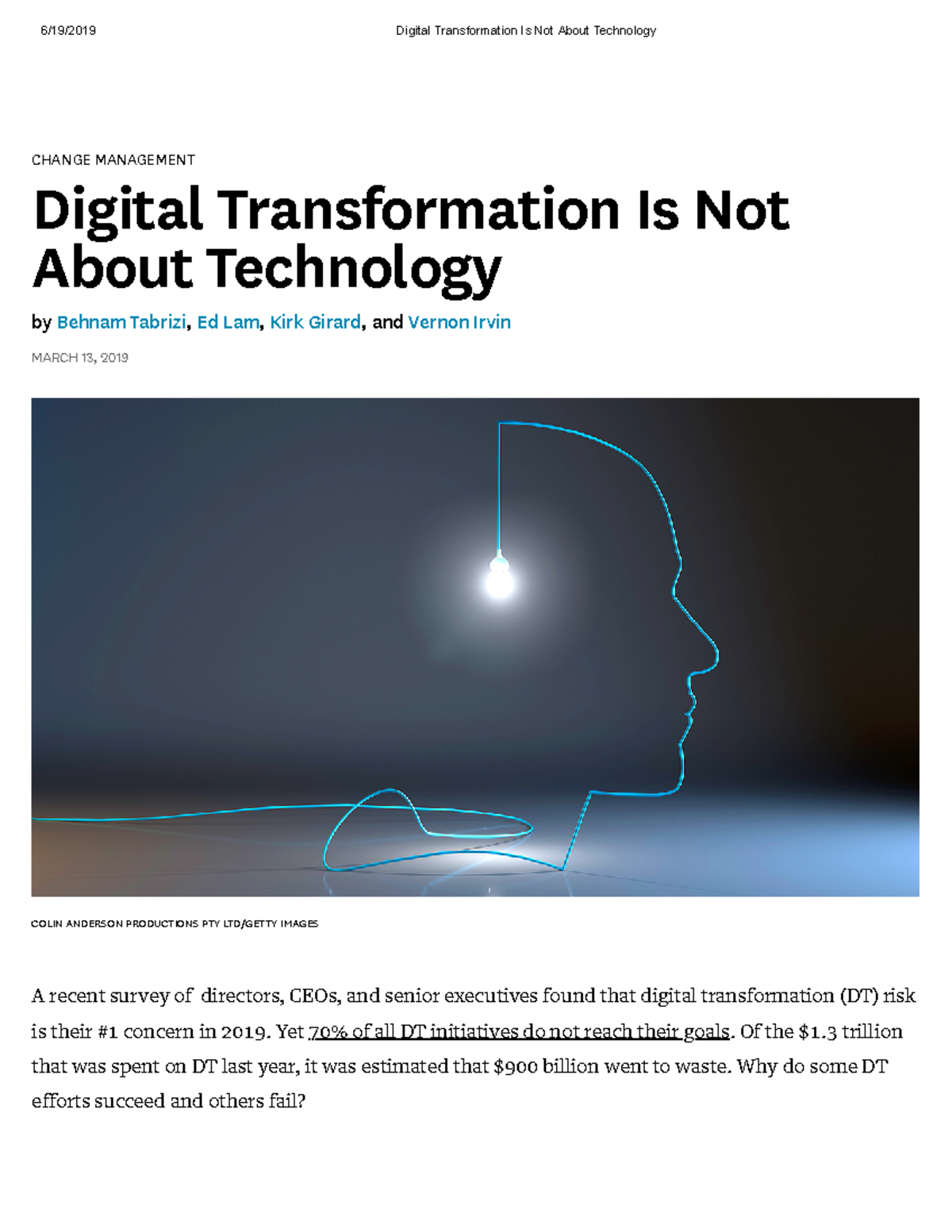 Digital Transformation Is Not About Technology - CHANGE MANAGEMENT ...