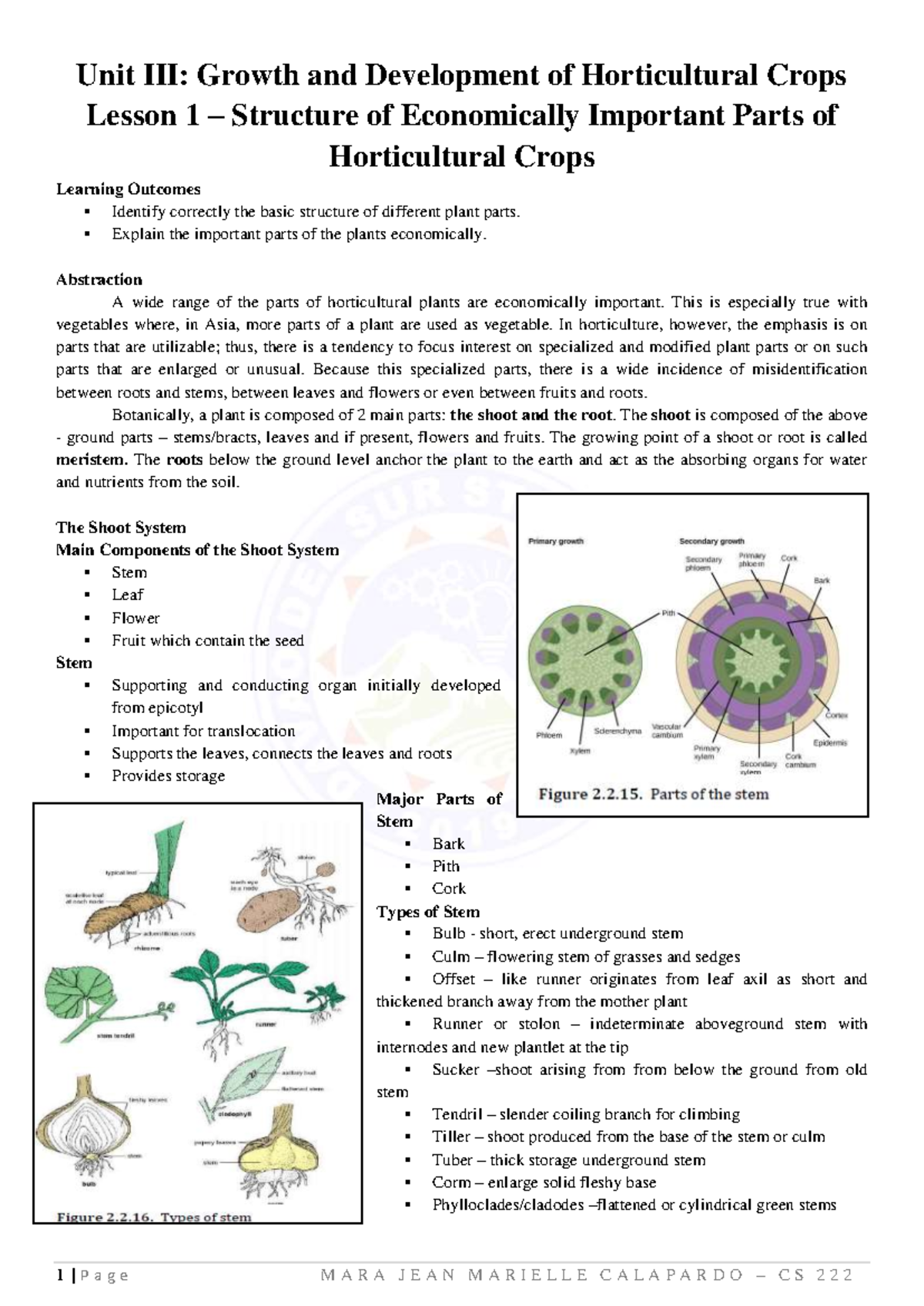 HORT-301: Structure & Function of Horticultural Crop Parts - Unit III ...