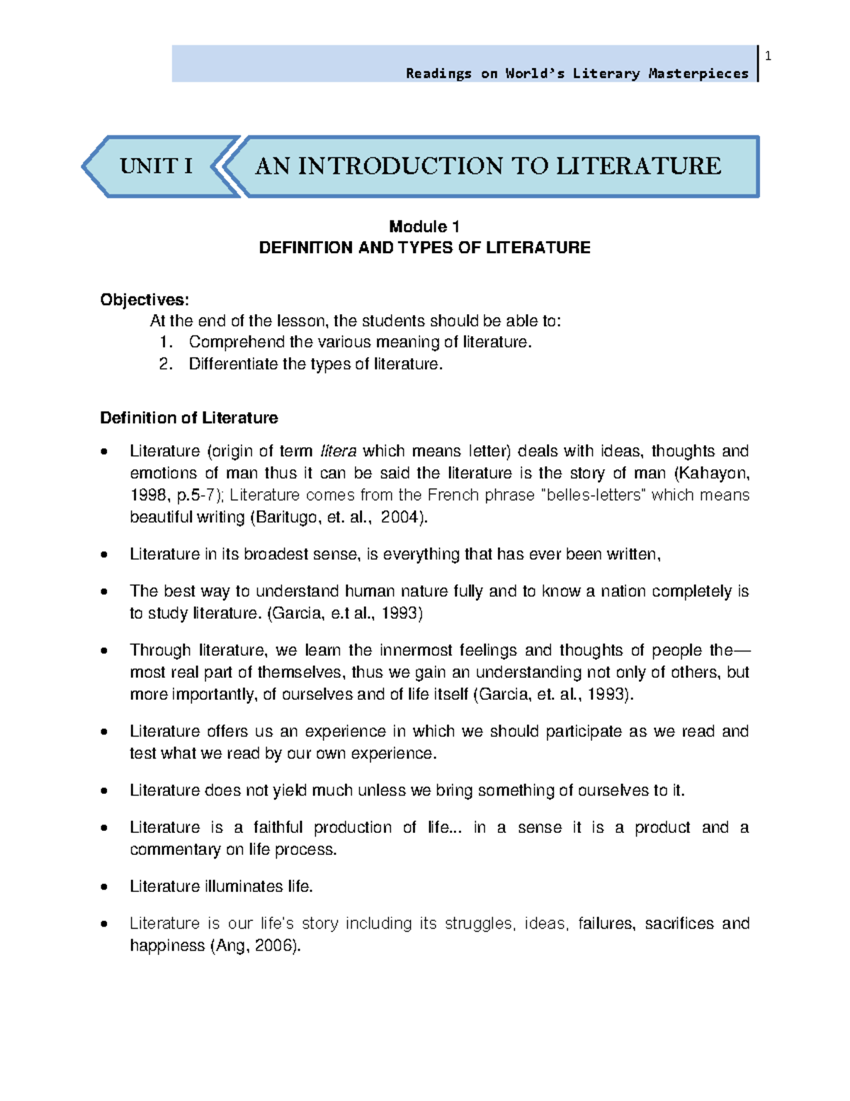 Lit-2: Introduction to World Literature and Its Masterpieces - Studocu