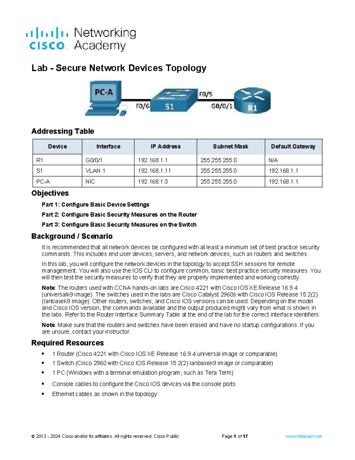 NWC204 Lab: Configuring Security on Network Devices - FA23 - Studocu