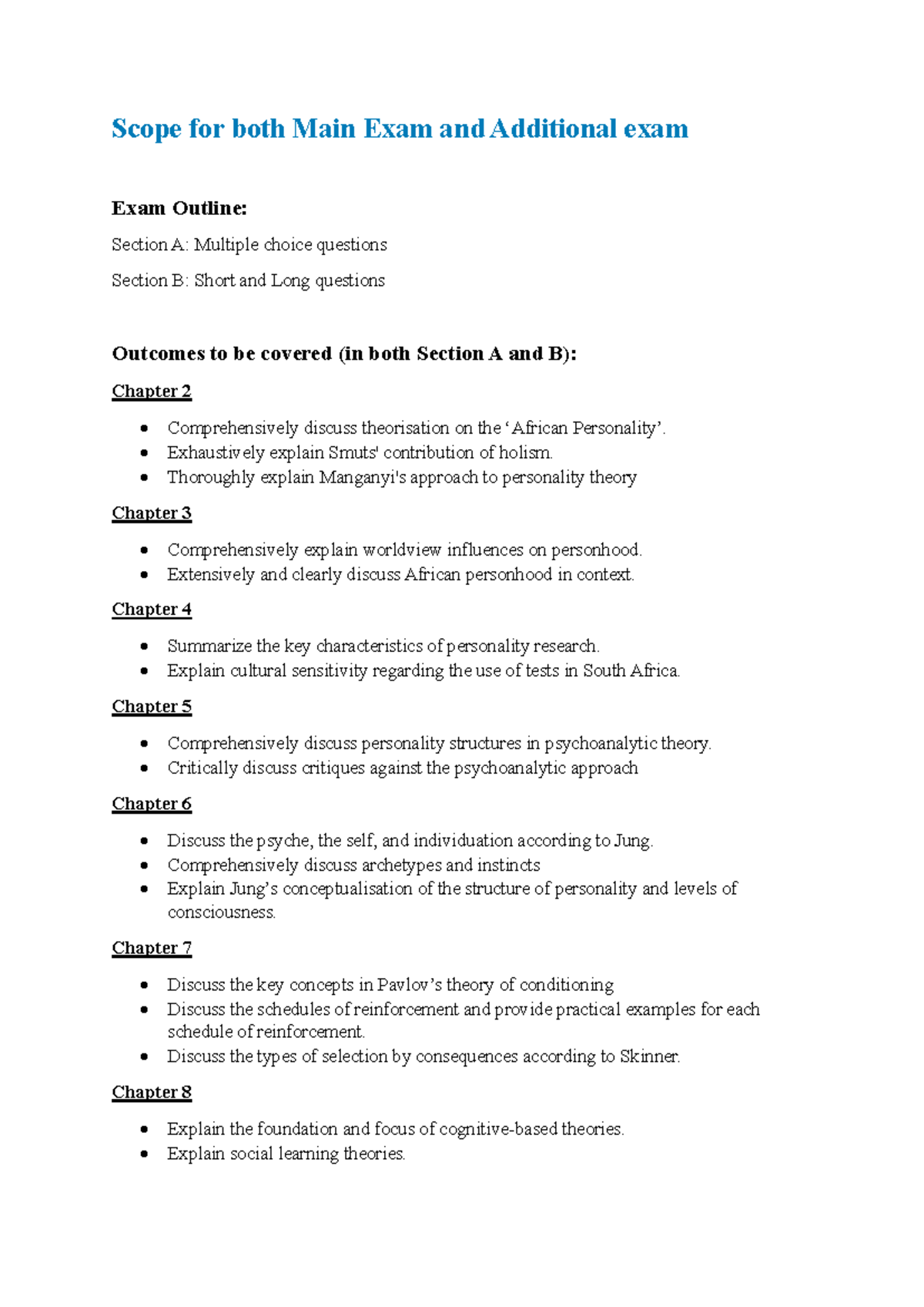Scope for both PSPE3724 Main Exam and Additional Exam - Scope for both ...