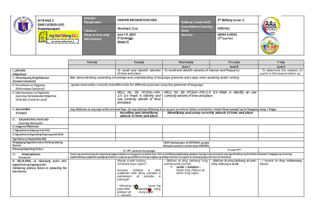 MTB- Template - This is an example of MTB doc. - MTB-MLE 2 DAILY LESSON ...