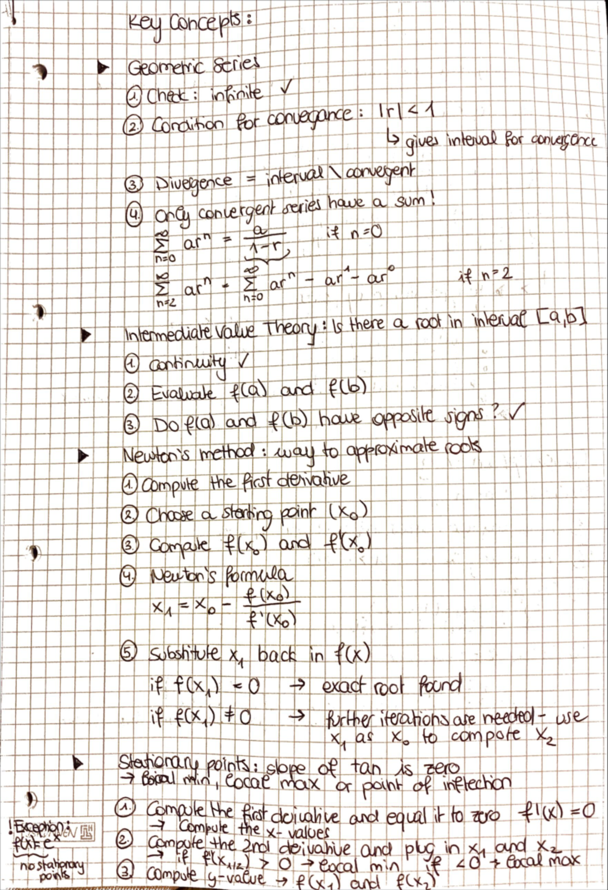Key Concepts for Geometric Series and Stationary Points (MATH 201 ...