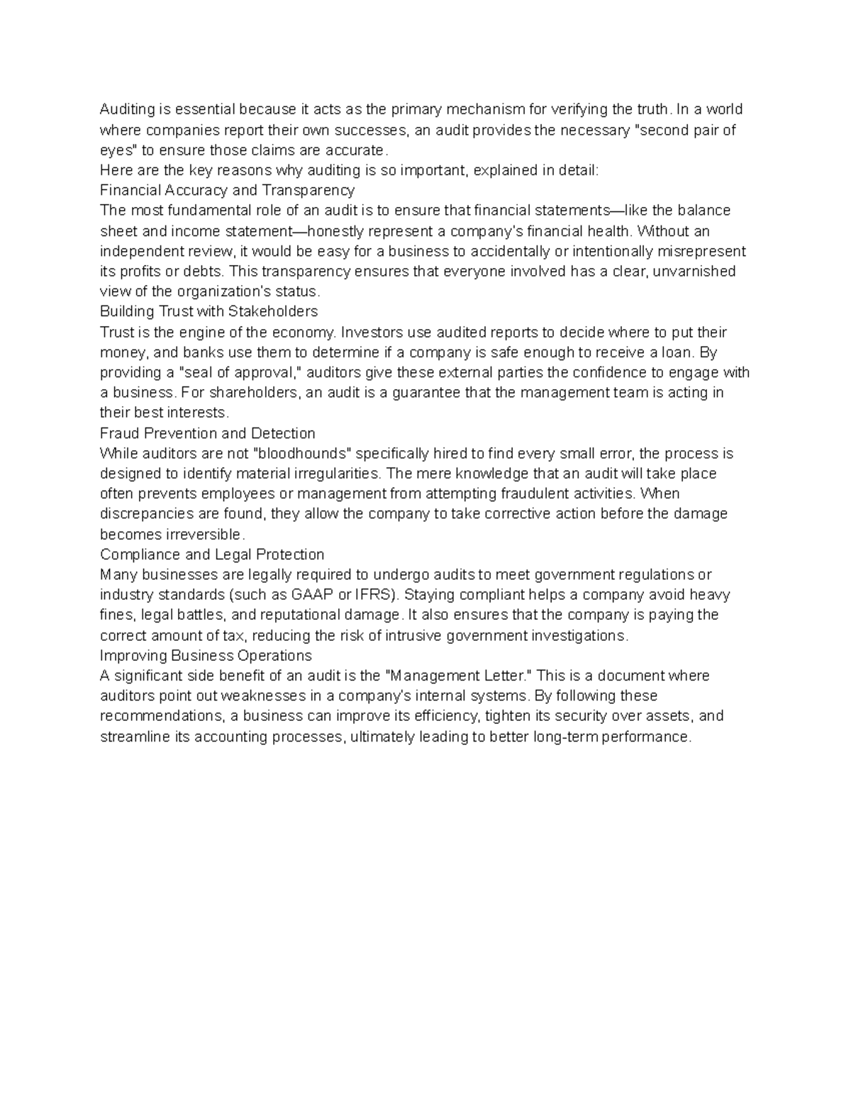 Auditing Importance: Accuracy, Trust, and Compliance Explained - Studocu