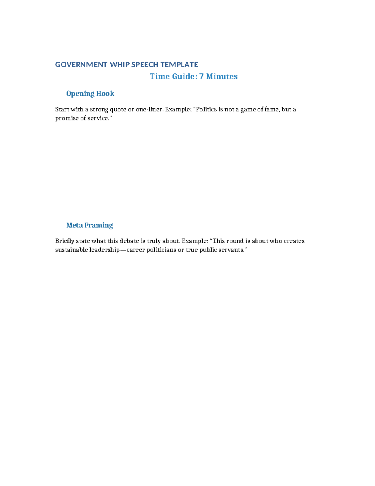 GOVT 101: Government Whip Speech Template & Guide - Studocu