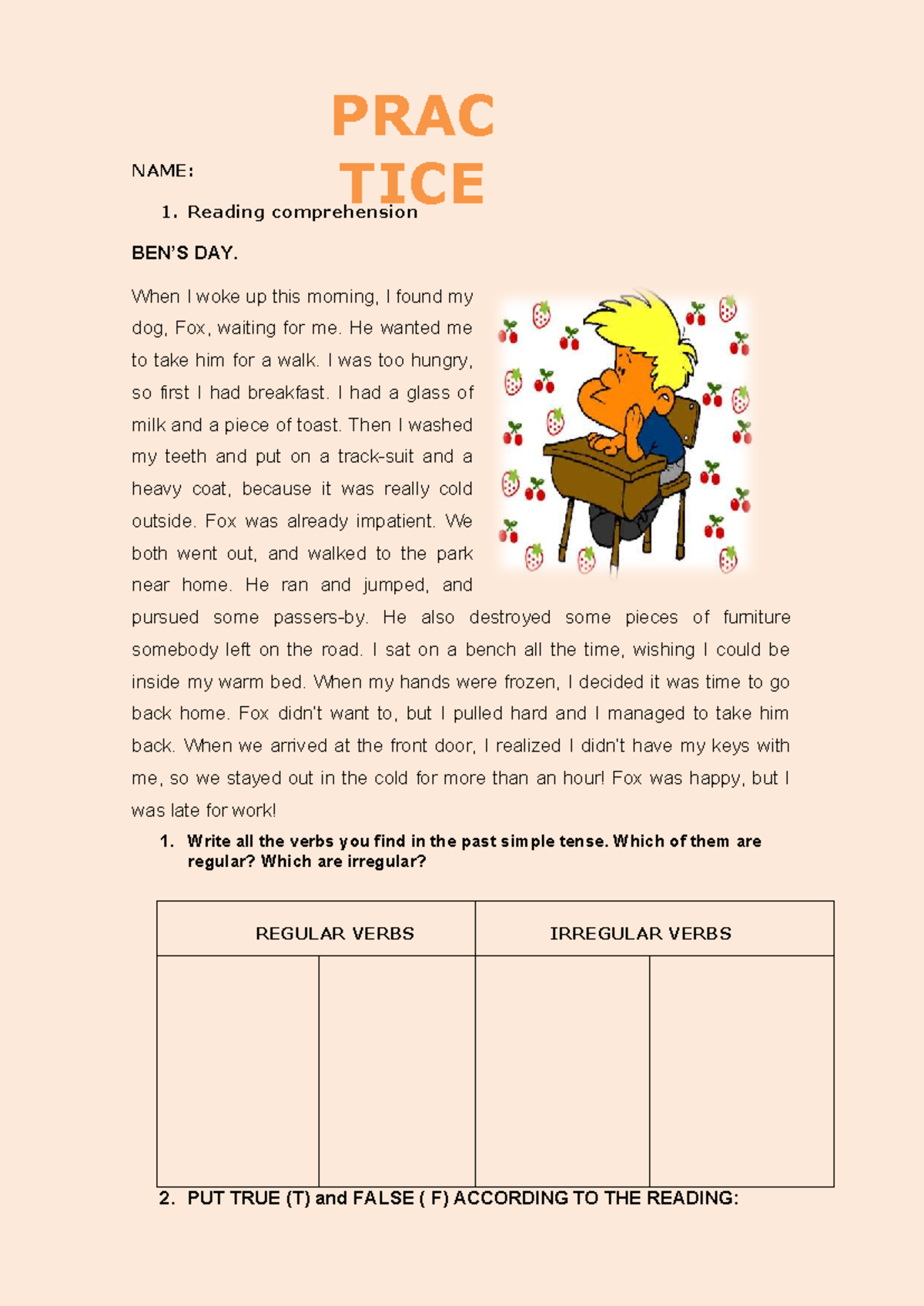 Simple Past Practice: Reading Comprehension & Verb Tenses 35214 - Studocu