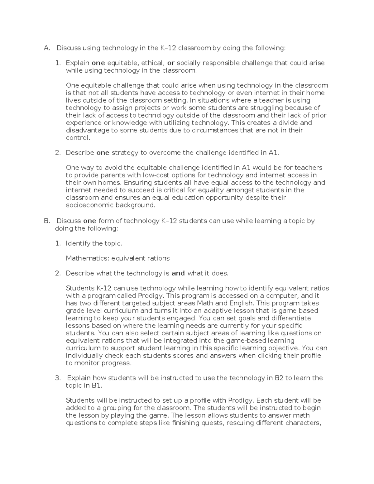 Task 1 - Addressing K–12 Tech Equity & Learning Strategies - Studocu