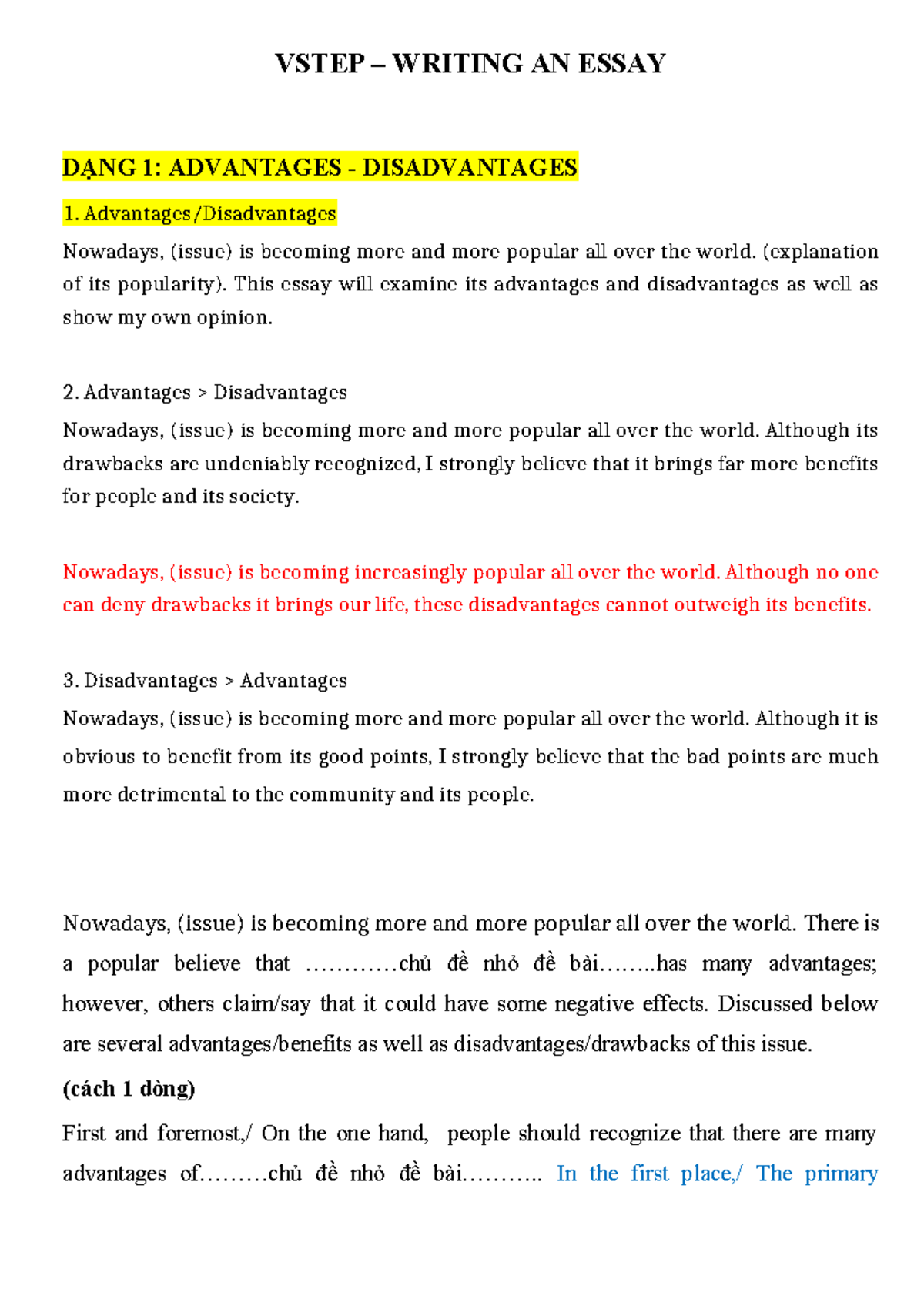 VSTEP ESSAY WRITING: ADVANTAGES & DISADVANTAGES ANALYSIS - Studocu