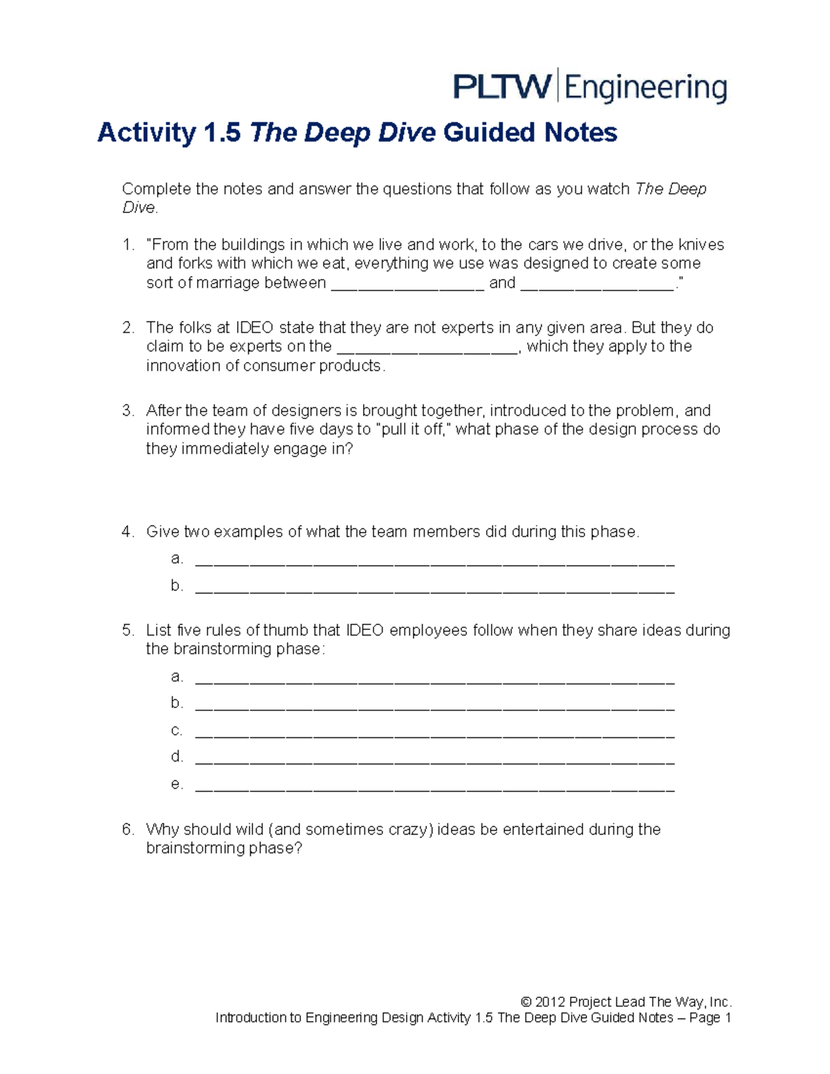 Activity 1.5: The Deep Dive Guided Notes for Engineers - Studocu