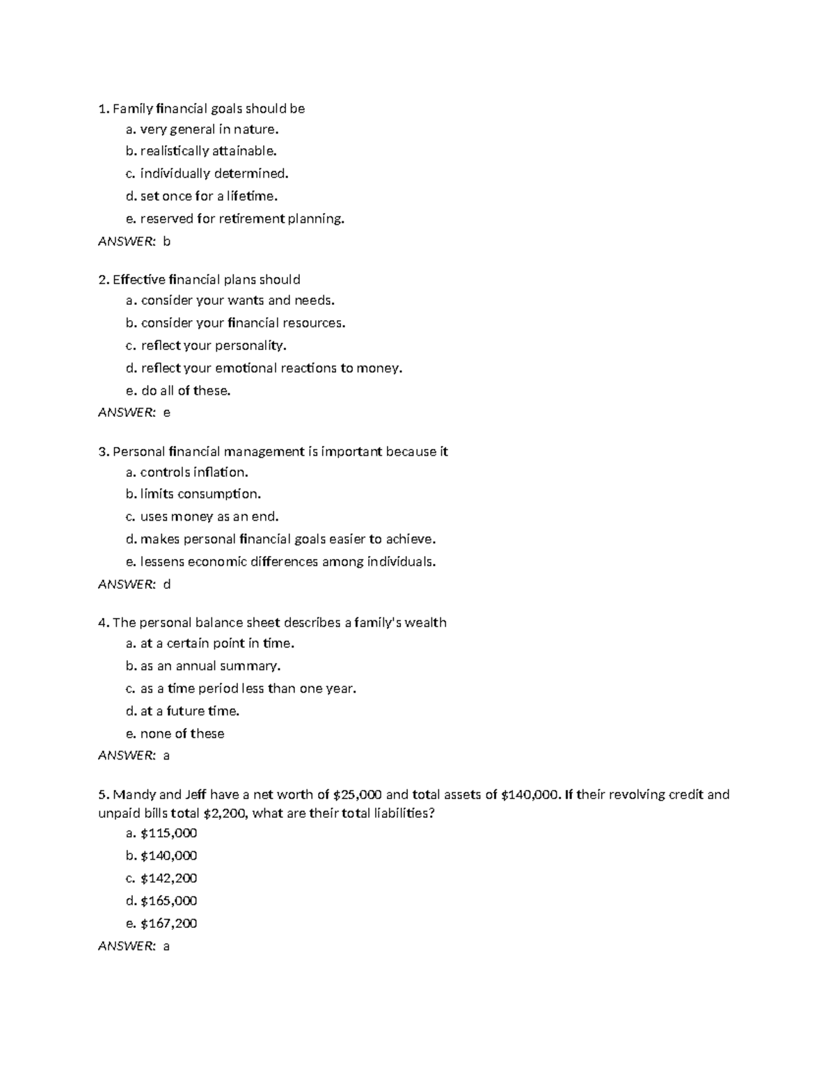 1202 Final Exam Practice Questions on Personal Finance - Studocu