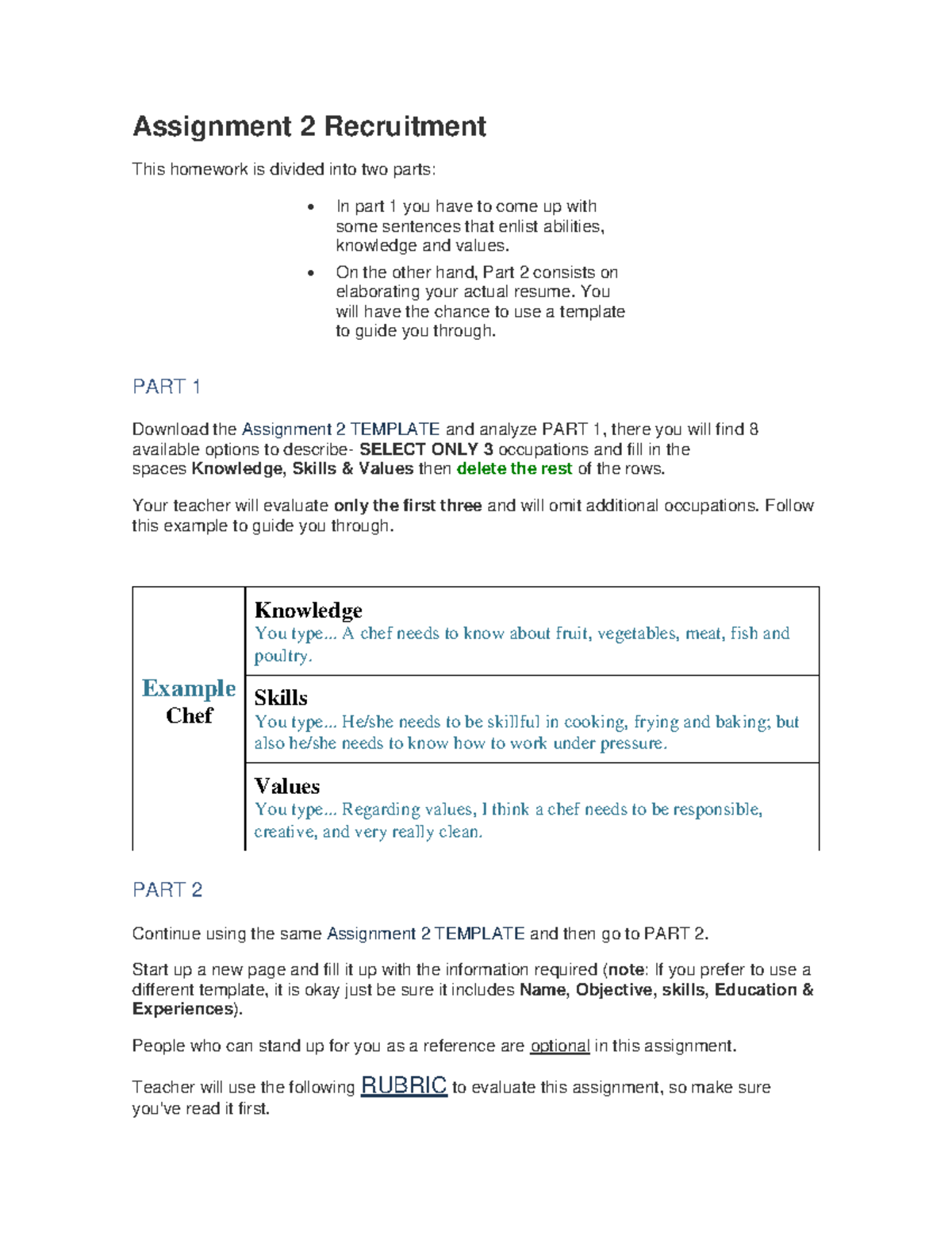 Assignment 2 - Recruitment Tasks: Skills & Resume Development - Studocu